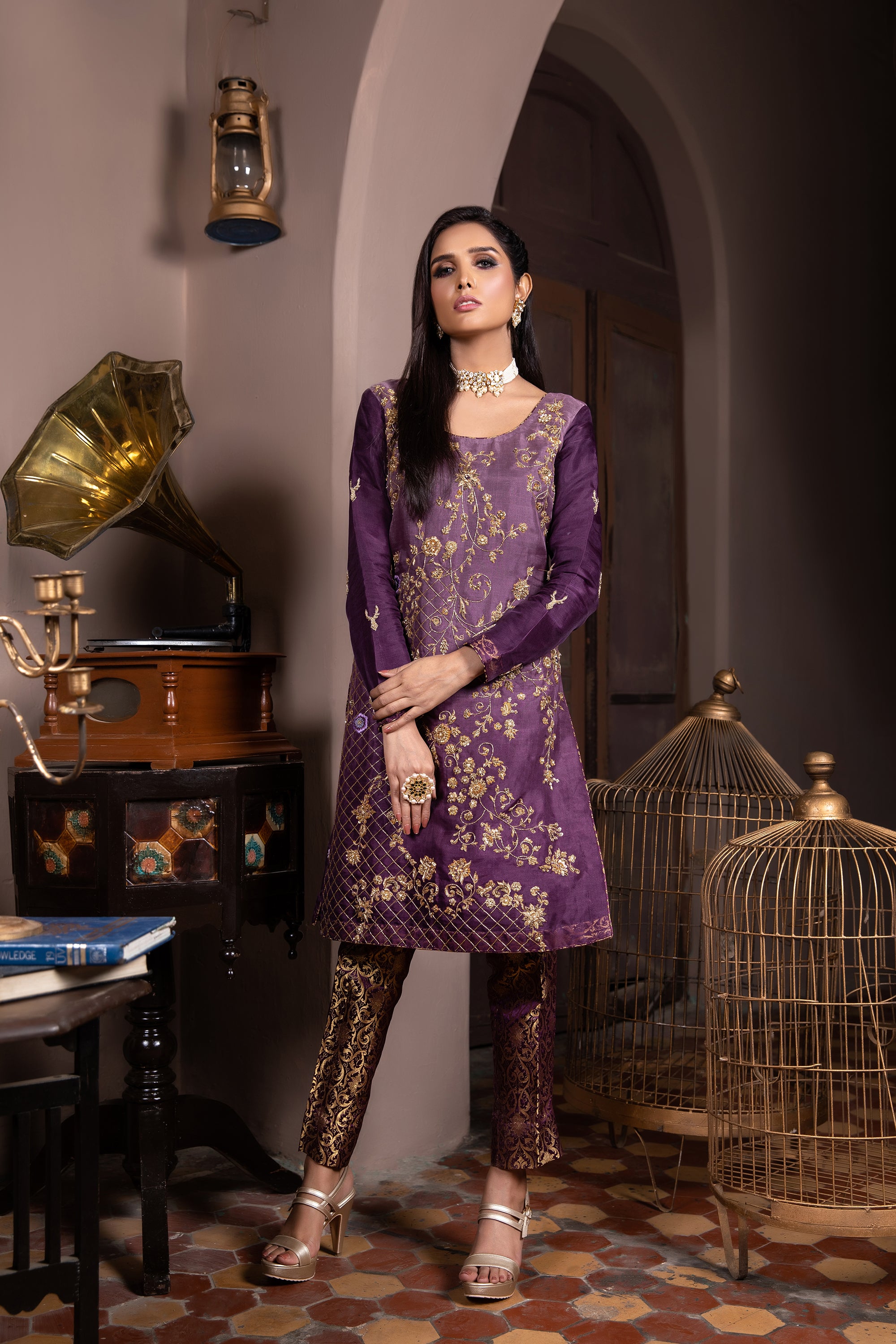 Elegant Purple Contemporary Saree - Pure Chiffon with Handwork – Talha ...