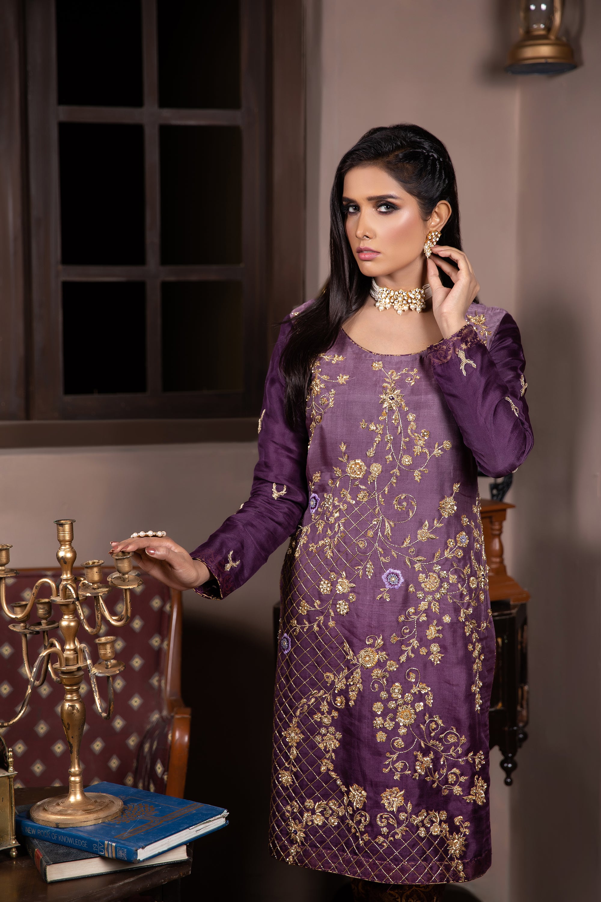 Elegant Purple Contemporary Saree - Pure Chiffon with Handwork – Talha ...