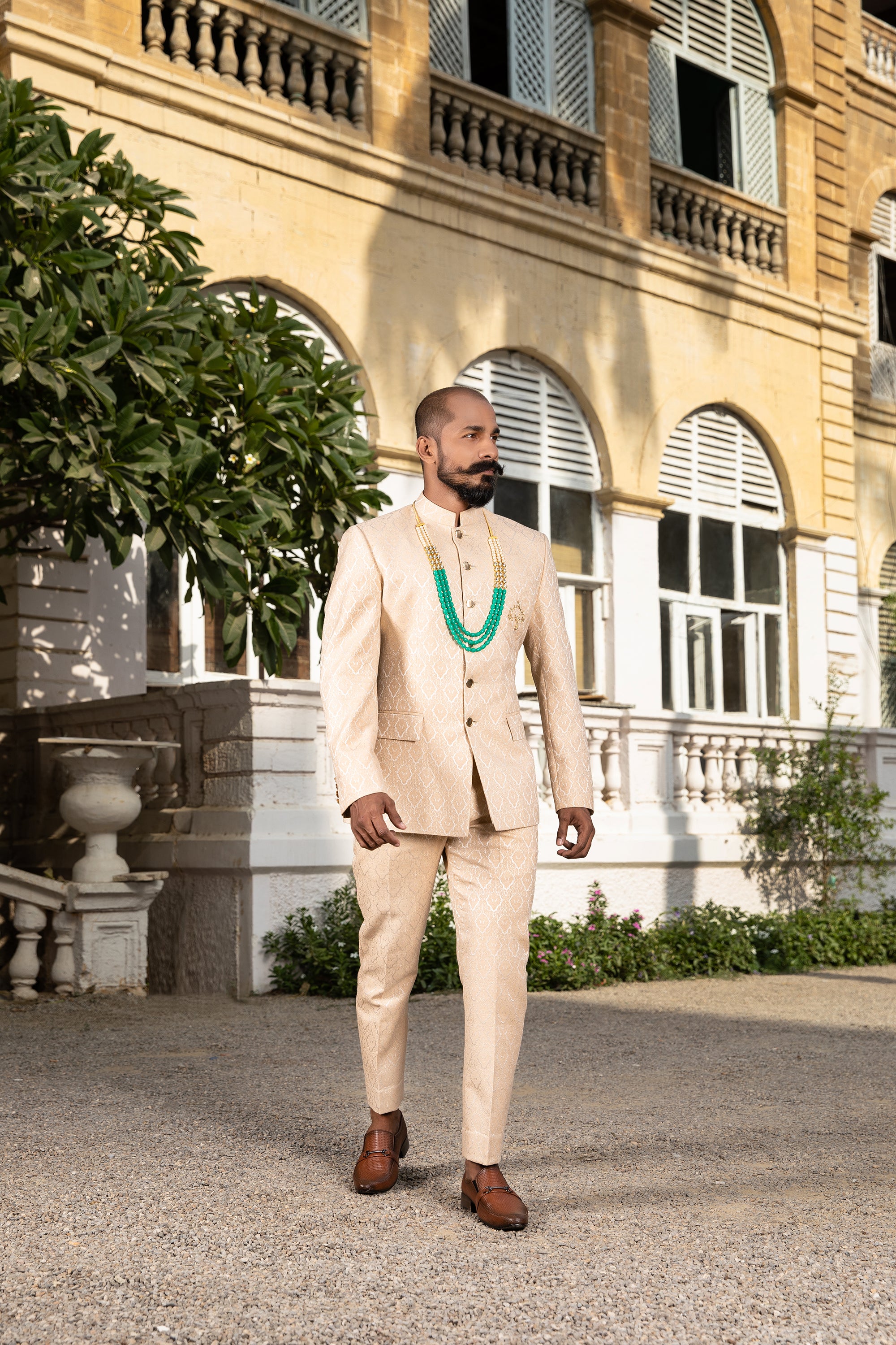 Gold Self-Embossed Prince Suit - Tailored to Perfection – Talha Batla